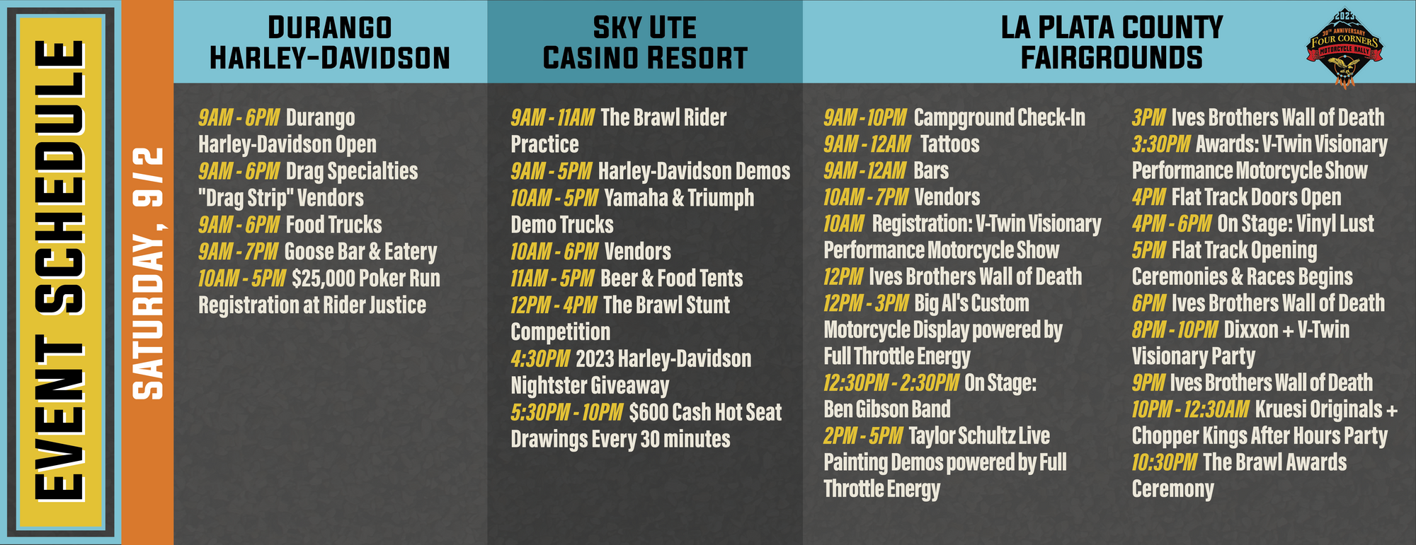 Event Schedule – FOUR CORNERS MOTORCYCLE RALLY